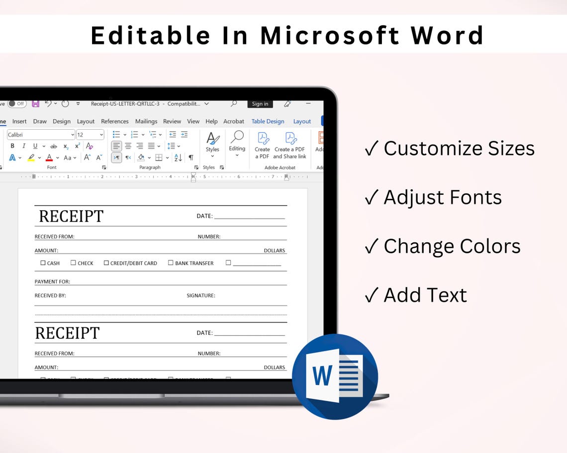 Editable Receipt. Receipt Template. Customer Receipt. Minimalist Receipt. Digital Receipt. Rent ...