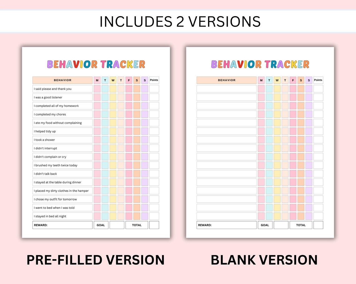 Printable Behavior and Chore Chart for Kids at Home. Daily Good ...