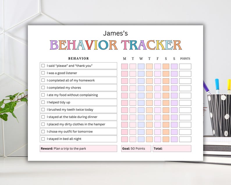 Printable Behavior Chart for Kids. Daily Good Behavior Tracking ...