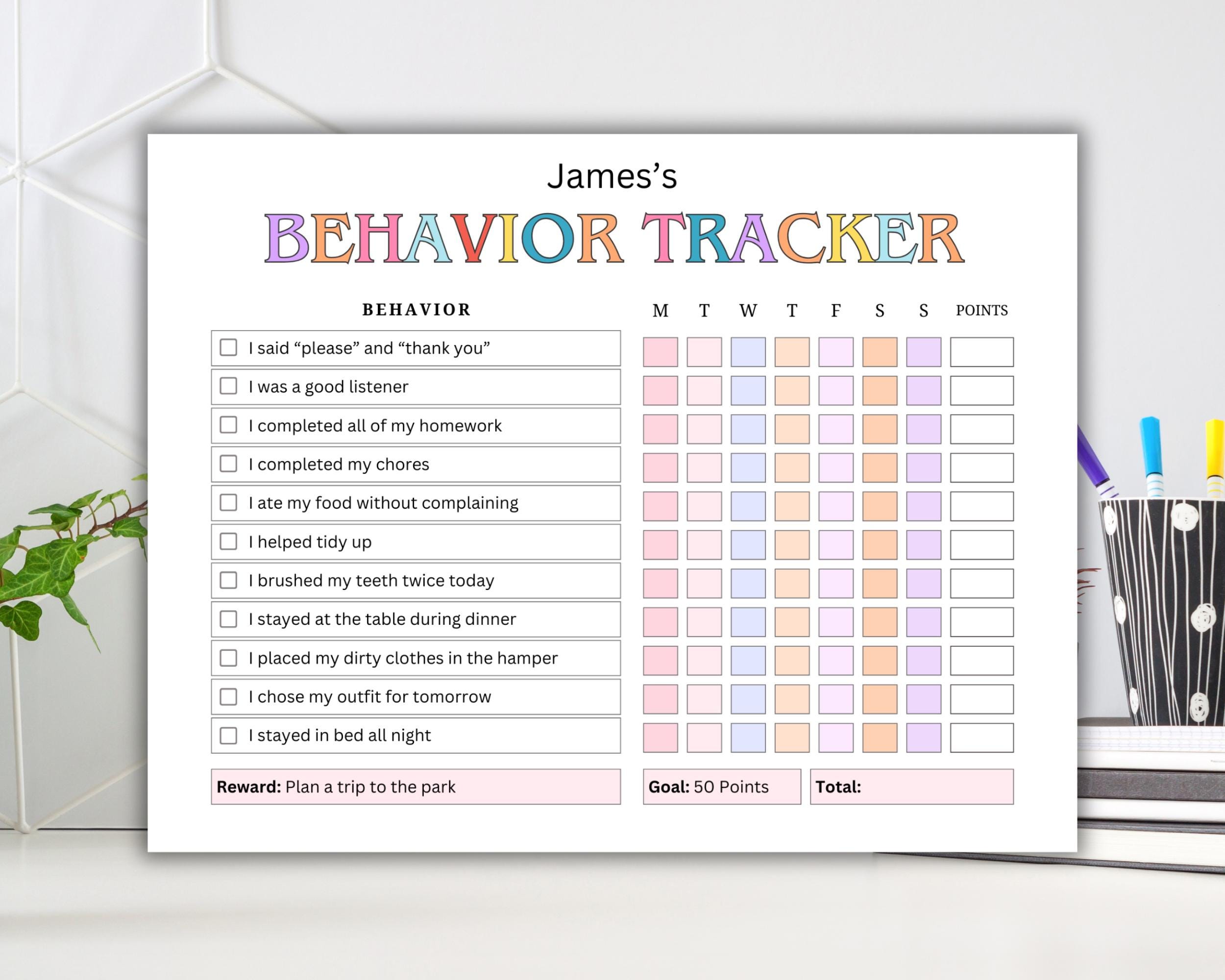 Daily Behavior Chart for Kids Printable, Good Behavior Tracking ...