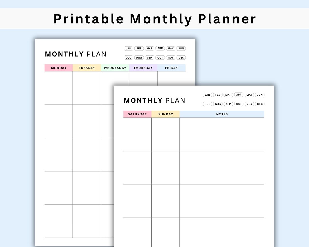 Undated Monthly Planner Printable. Monthly Schedule. Month at a Glance ...