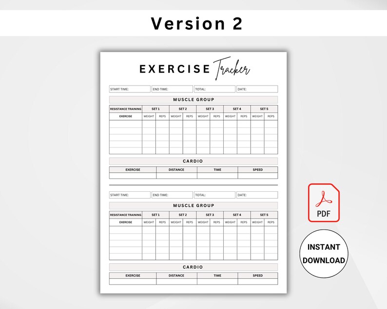 Workout Tracker Printable PDF. Exercise Tracker. Fitness Log. Daily ...