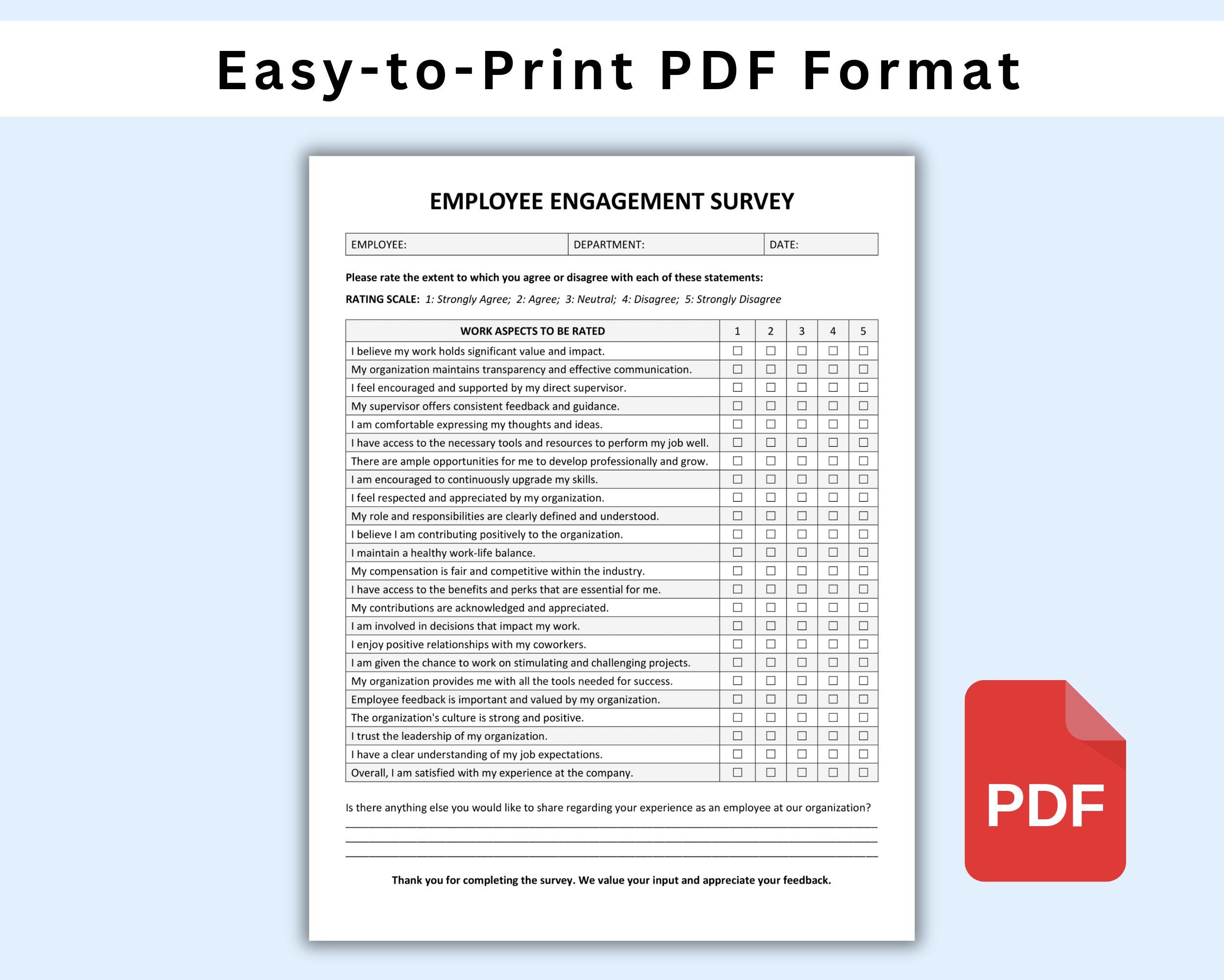 Printable Employee Engagement Survey Template | HR Survey Form ...