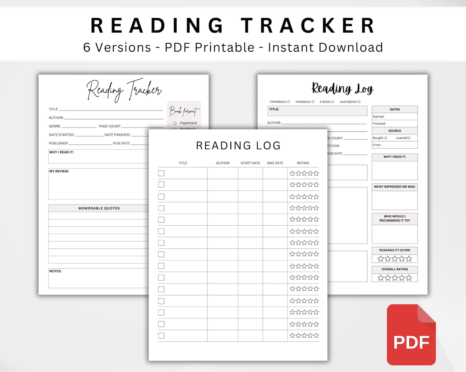 Printable Reading Log Bundle. Reading Tracker. Books I've Read. Book ...