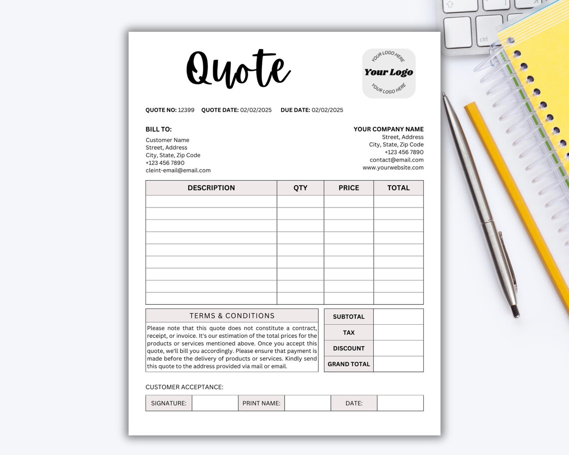 Editable Price Quotation Form Canva Template, Small Business Price ...