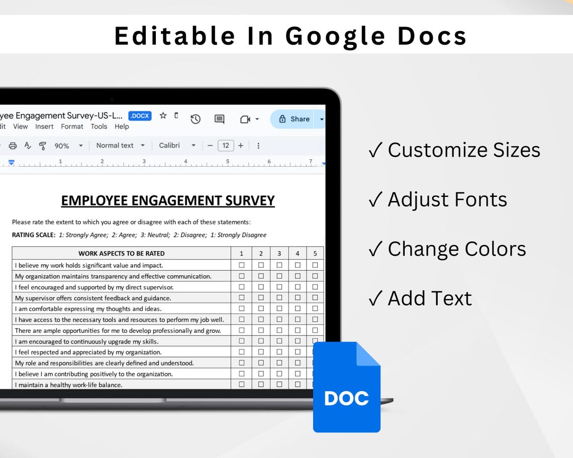 Editable Employee Engagement Survey Template. HR Survey. Employee ...