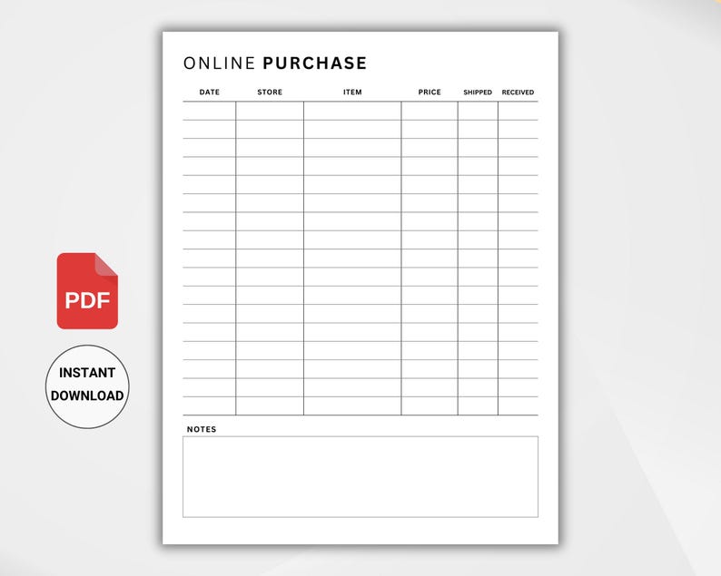 Online Purchases Tracker Printable. Online Shopping Tracker. Order Tracker Template. Shopping ...