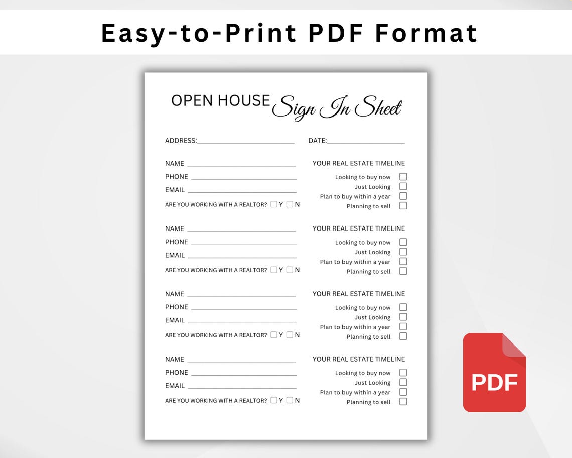 EDITABLE Open House Sign in Sheet. Real Estate Marketing. Realtor Open ...