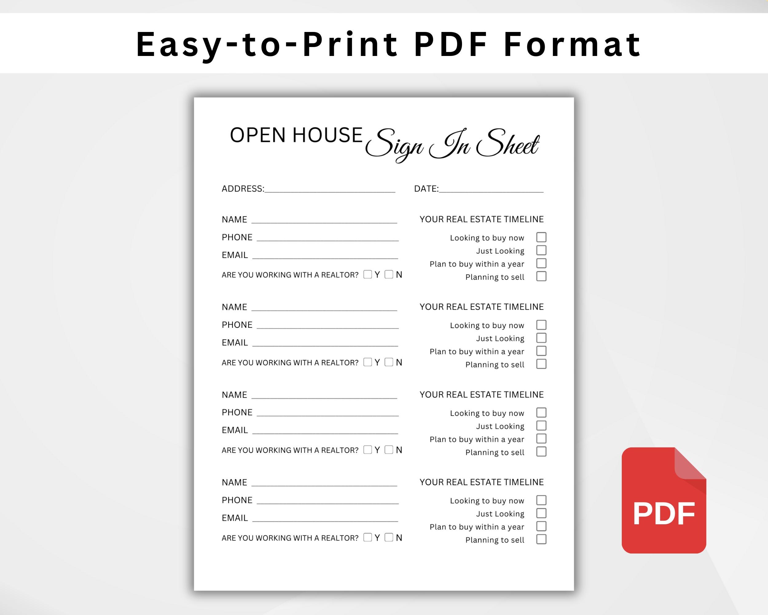 EDITABLE Open House Sign in Sheet. Real Estate Marketing. Realtor Open ...