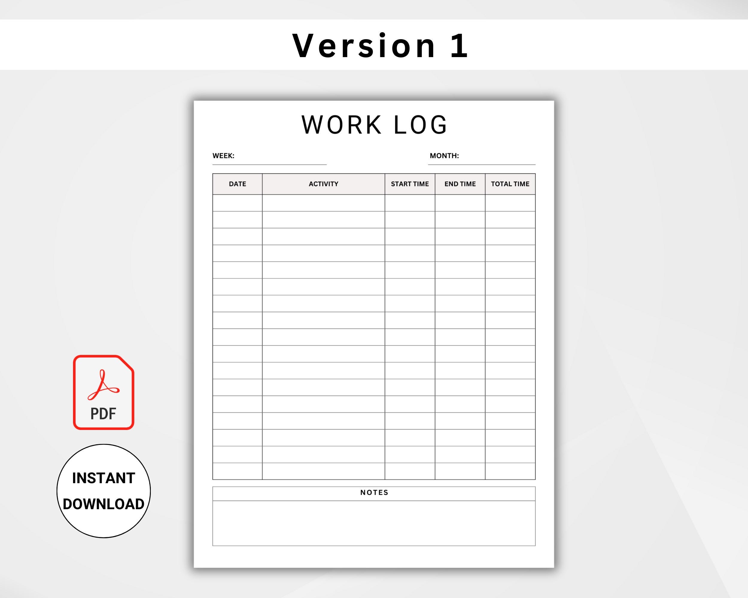 Work Log Printable | Daily Task & Time Tracker | Employee Timesheet ...