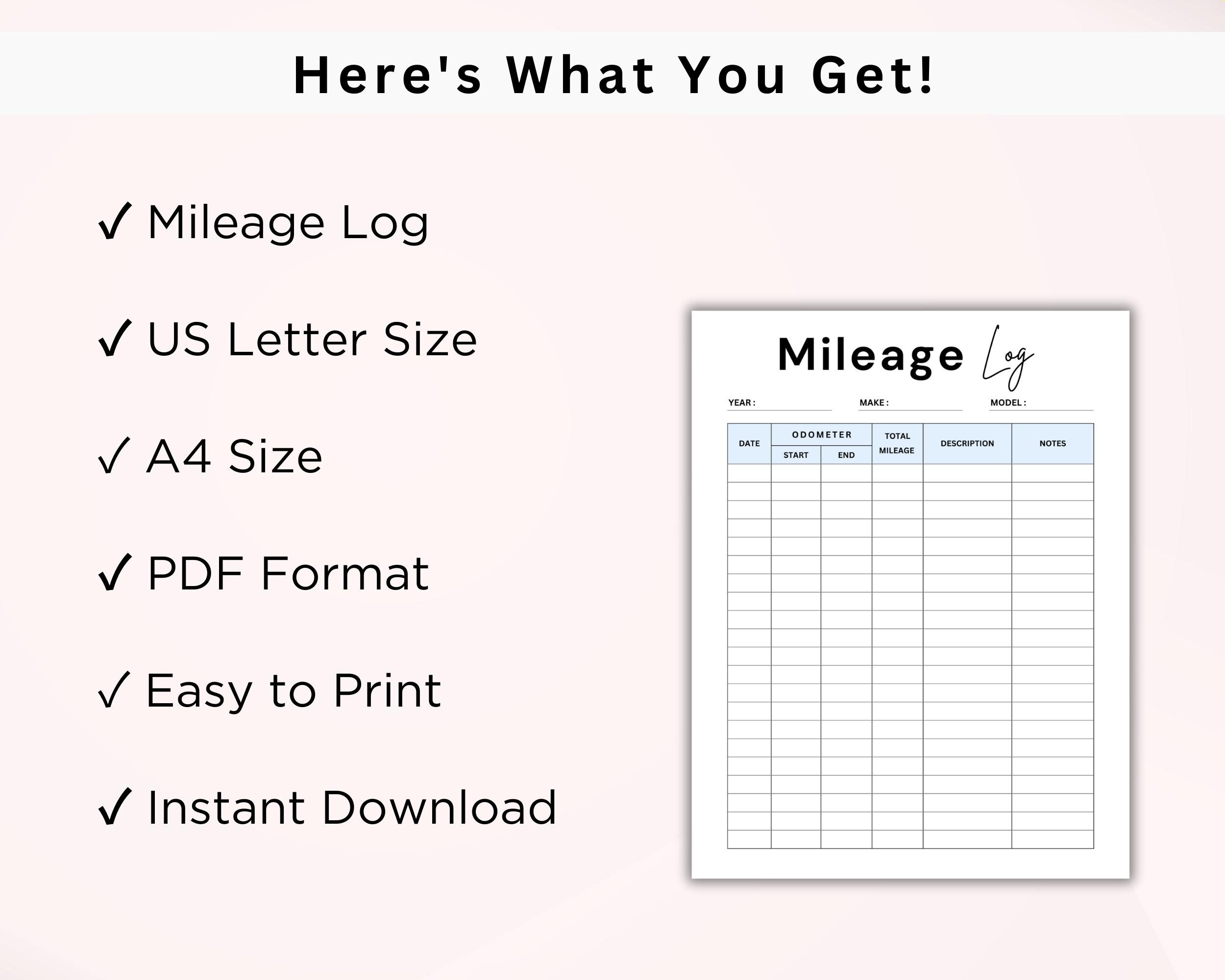 Printable Mileage Log. Mileage Tracker. Car Mileage. Vehicle Mileage ...