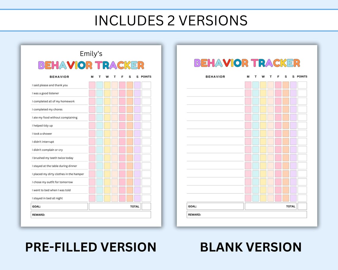 Behavior Reward Chart for Kids Editable. Behavior Tracker for Kids ...