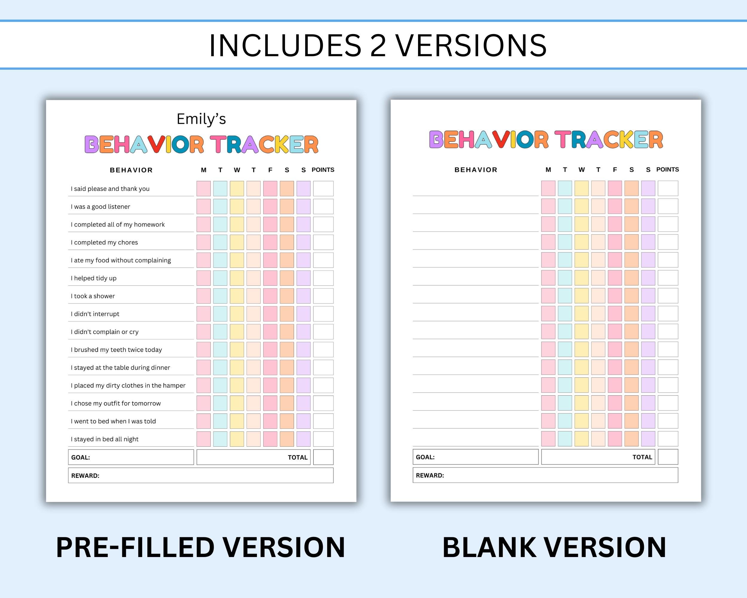 Behavior Reward Chart for Kids Editable. Behavior Tracker for Kids ...
