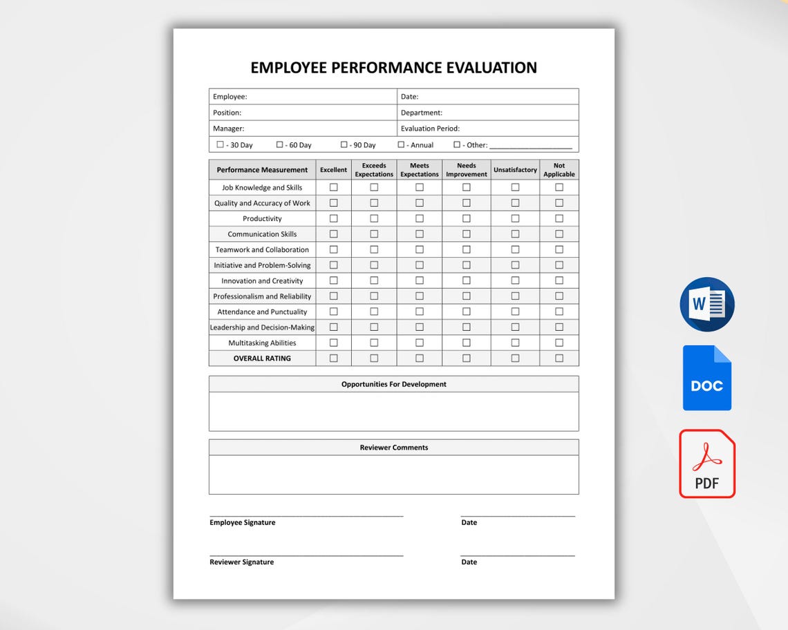 Printable Employee Performance Evaluation. Employee Assessment ...
