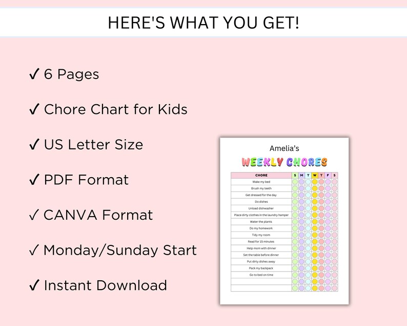Editable Weekly Chore Chart for Kids. Printable Responsibility Chart ...