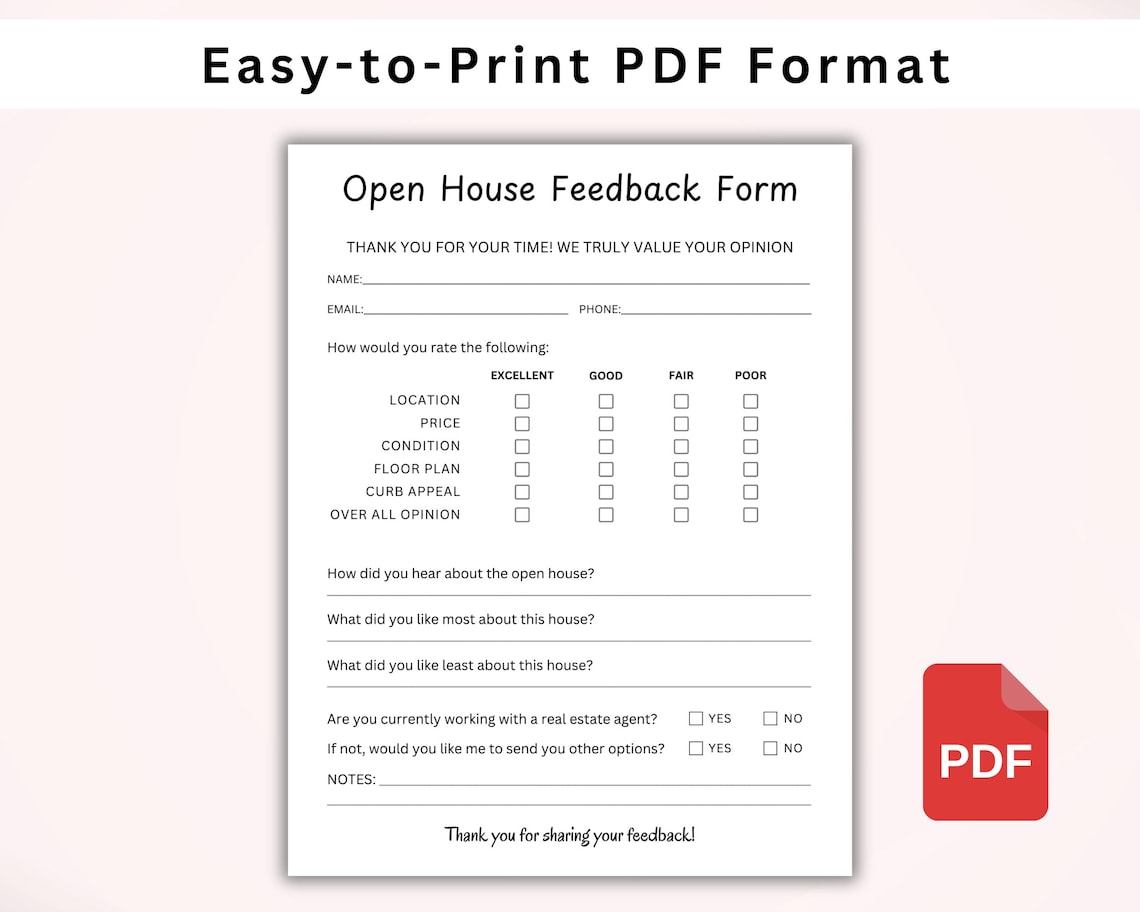 Printable Open House Feedback Form. Real Estate Agent Open House ...