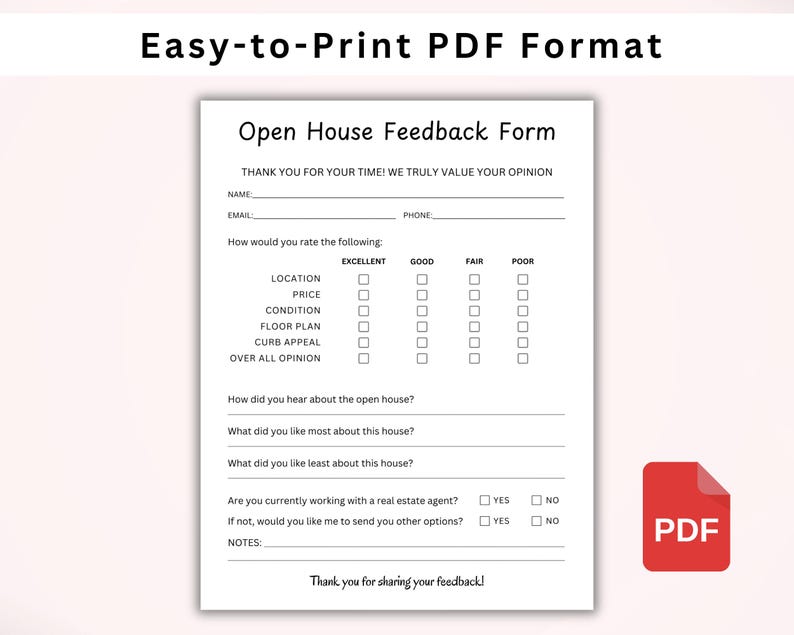 Printable Open House Feedback Form. Real Estate Agent Open House ...