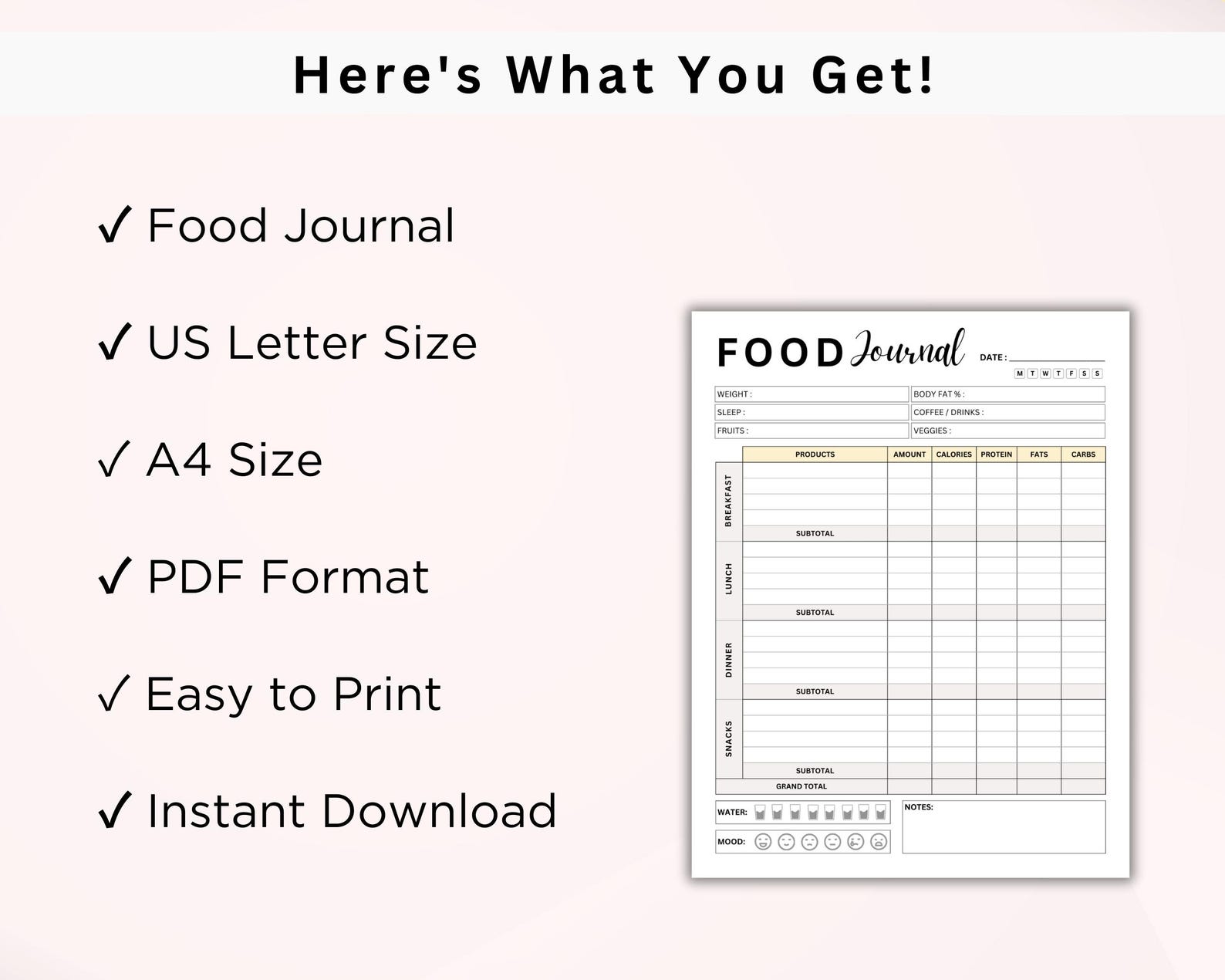 Daily Food Diary. Food Journal. Daily Calorie Tracker. Calorie Counting ...