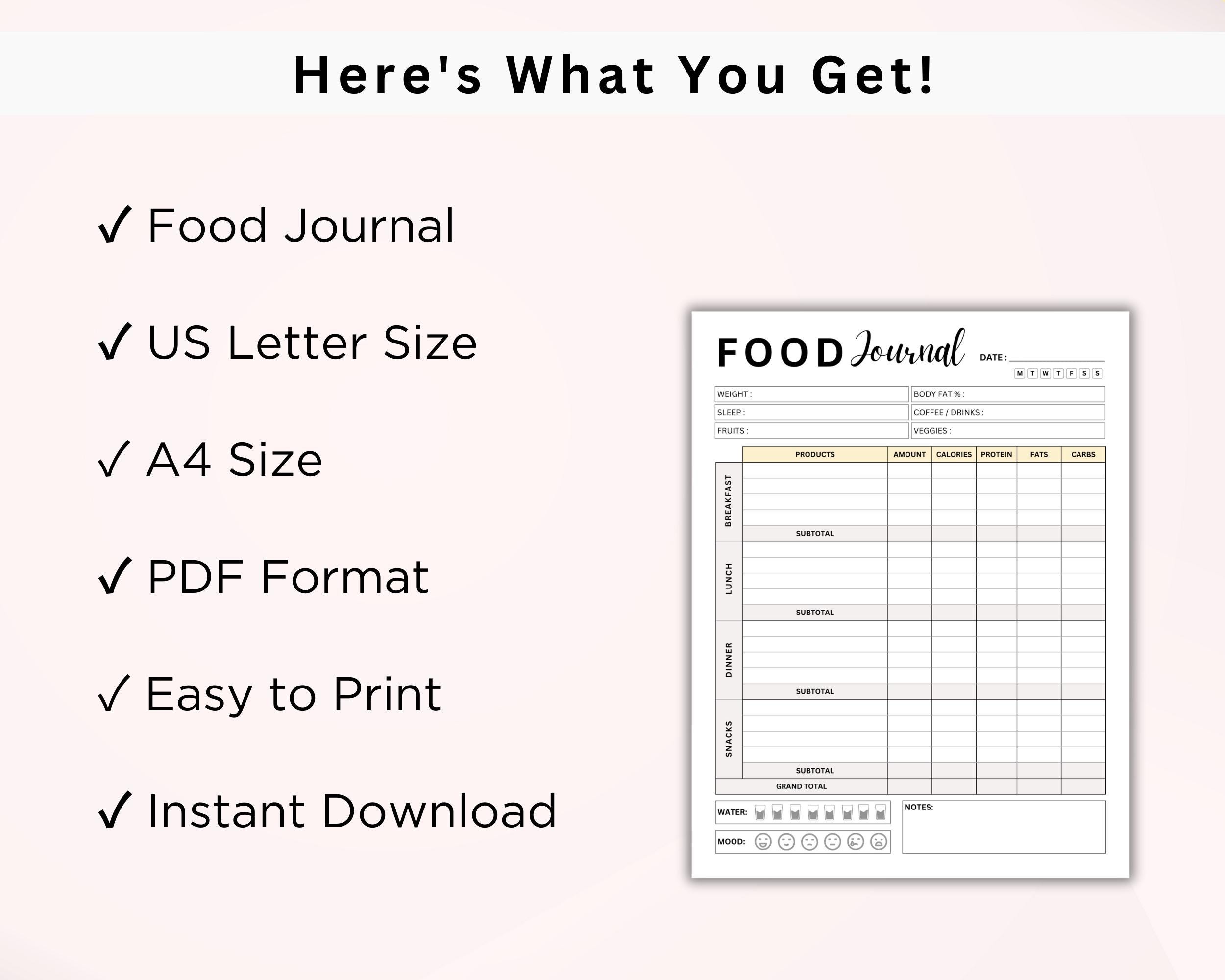 Daily Food Diary. Food Journal. Daily Calorie Tracker. Calorie Counting ...