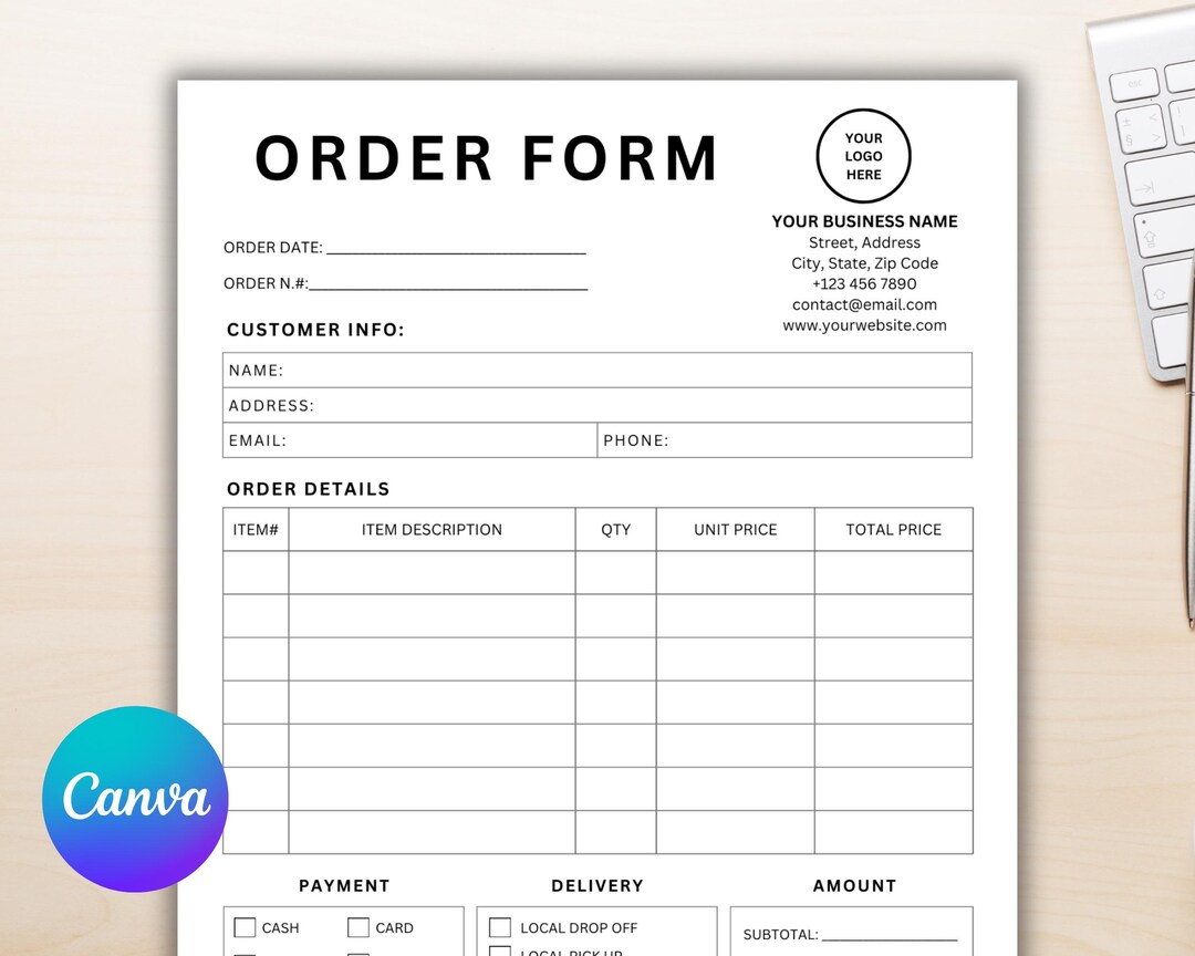 Simple Order Form Template for Small Business EDITABLE CANVA, Printable ...