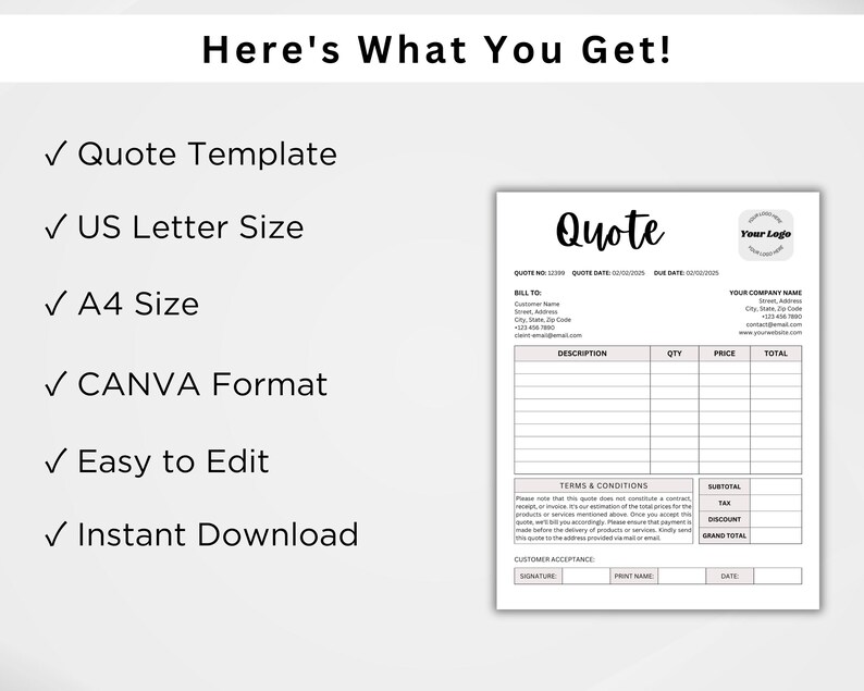 Editable Price Quotation Form Canva Template, Small Business Price ...