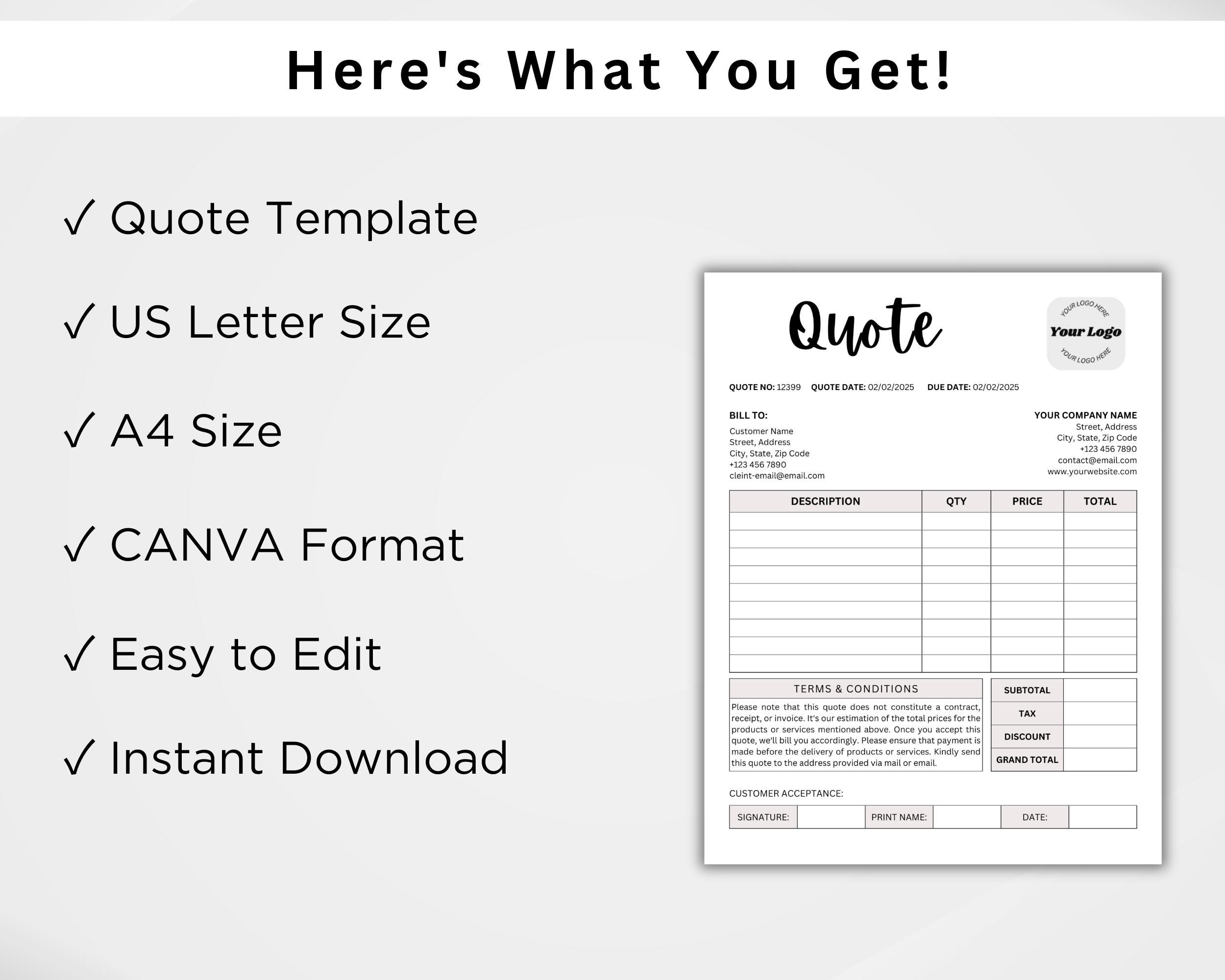 Editable Price Quotation Form Canva Template, Small Business Price ...