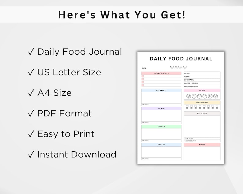 10 Food Diary. Daily Food Journal. Calorie Tracker. Daily Calorie ...