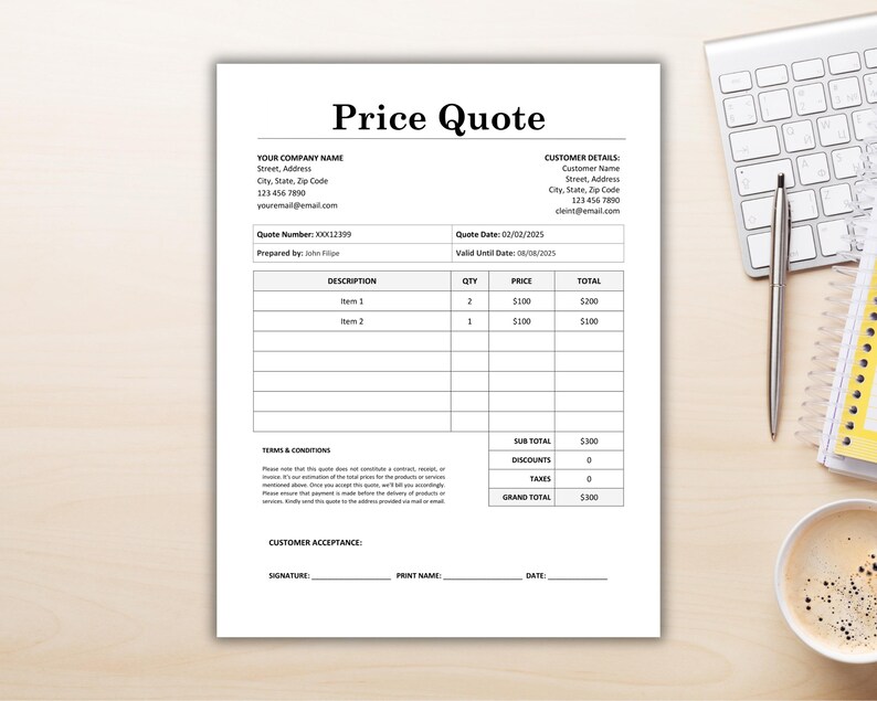 Editable Quote Template | Job Quote & Price Estimate Template ...