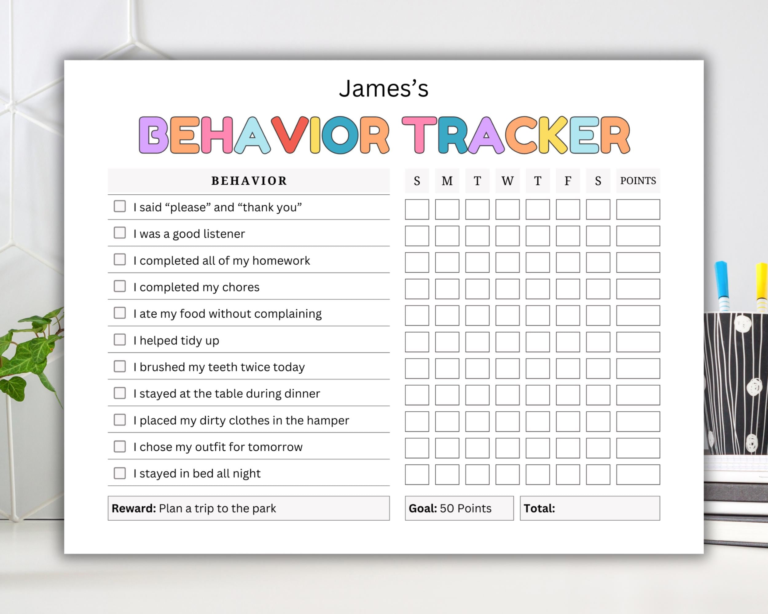 Behavior Tracker for Kids Printable. Good Behavior Chart. Behavior ...