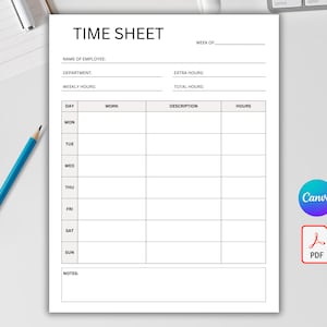 Weekly Employee Time Sheet Log Printable Word for Small Business ...