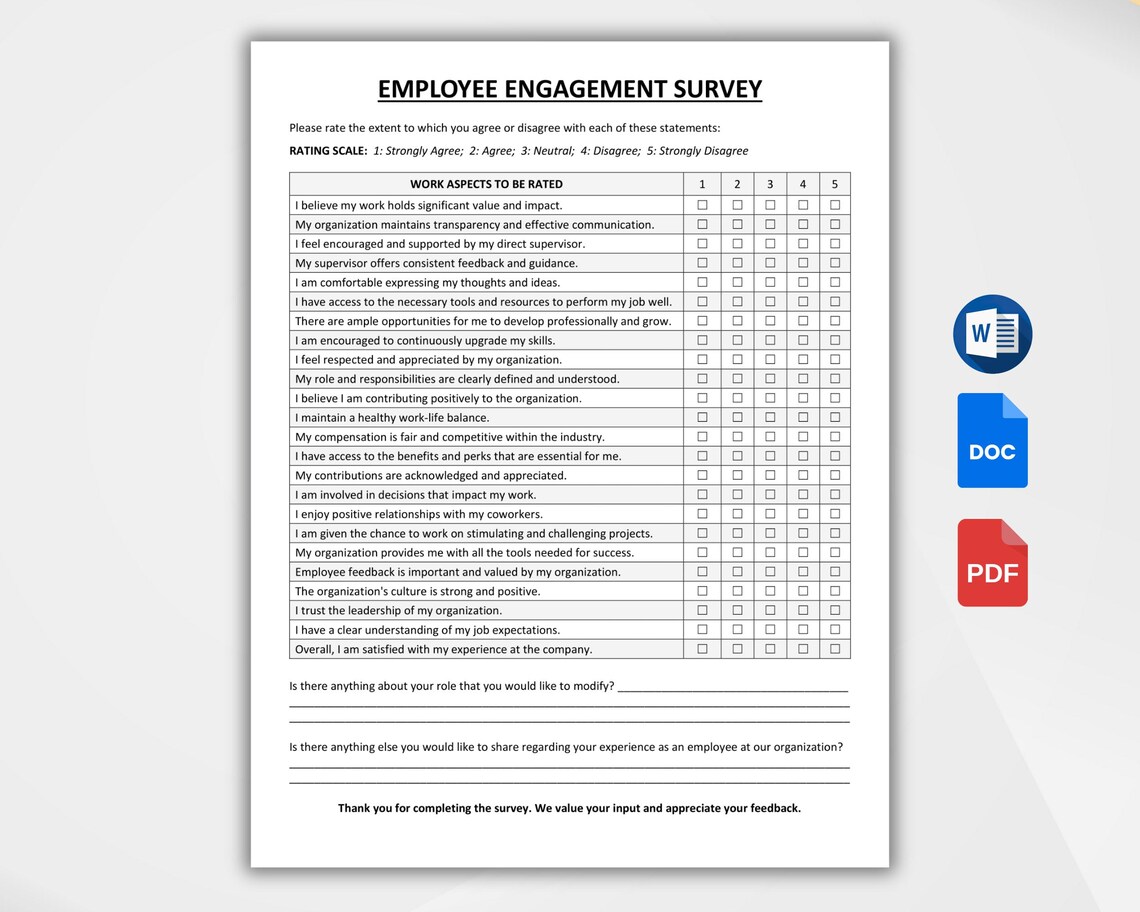 Editable Employee Engagement Survey Template. HR Survey. Employee ...