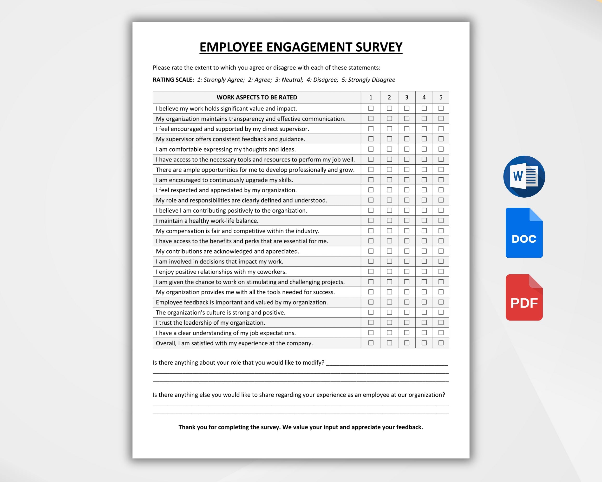 Editable Employee Engagement Survey Template. HR Survey. Employee ...