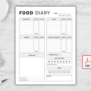 Printable Daily Food Journal. Daily Calorie Tracker. Calorie Counting ...