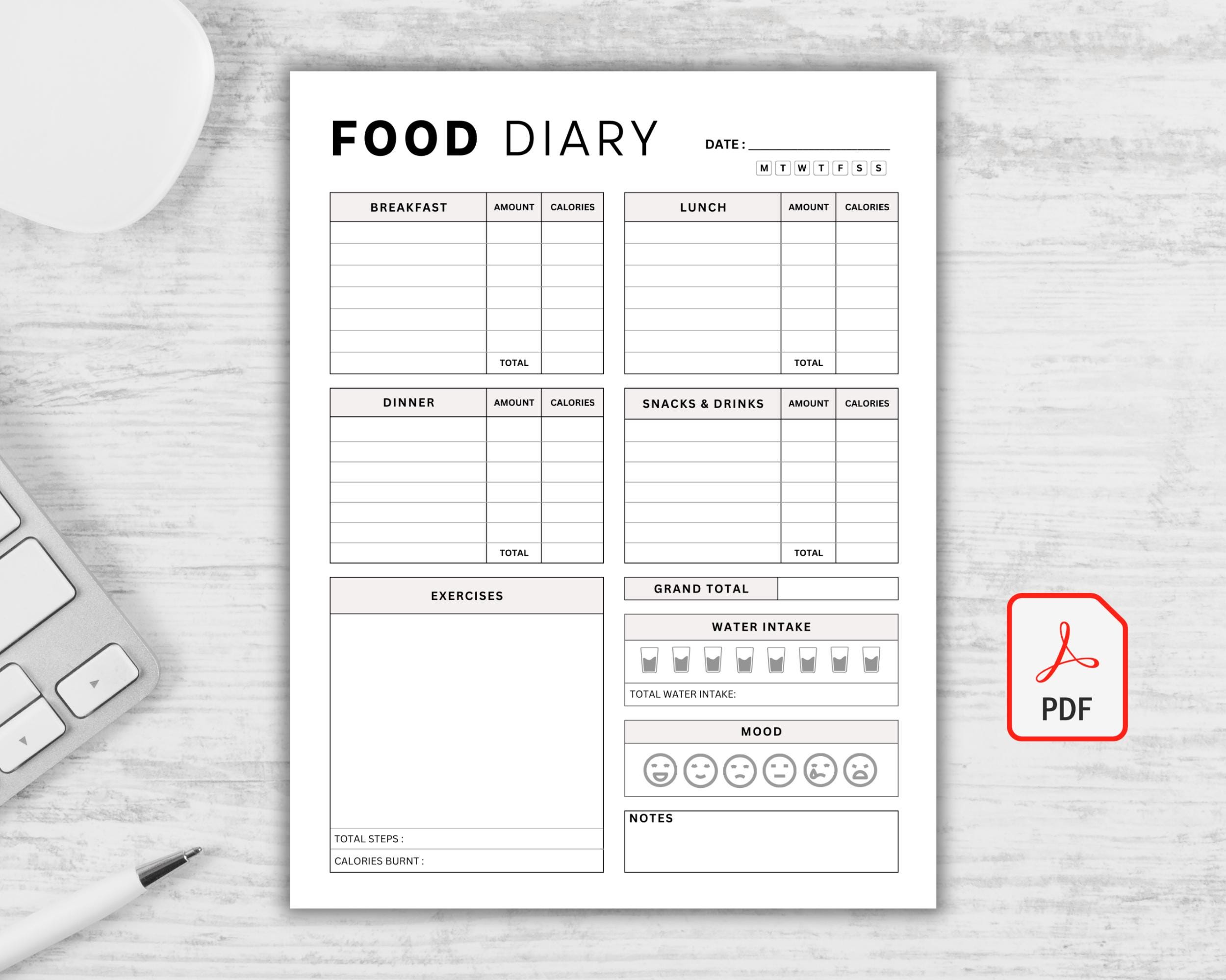 Printable Daily Food Journal. Daily Calorie Tracker. Calorie Counting ...