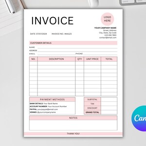 Editable Invoice Template. Invoice Form. Custom Invoice. Small Business ...