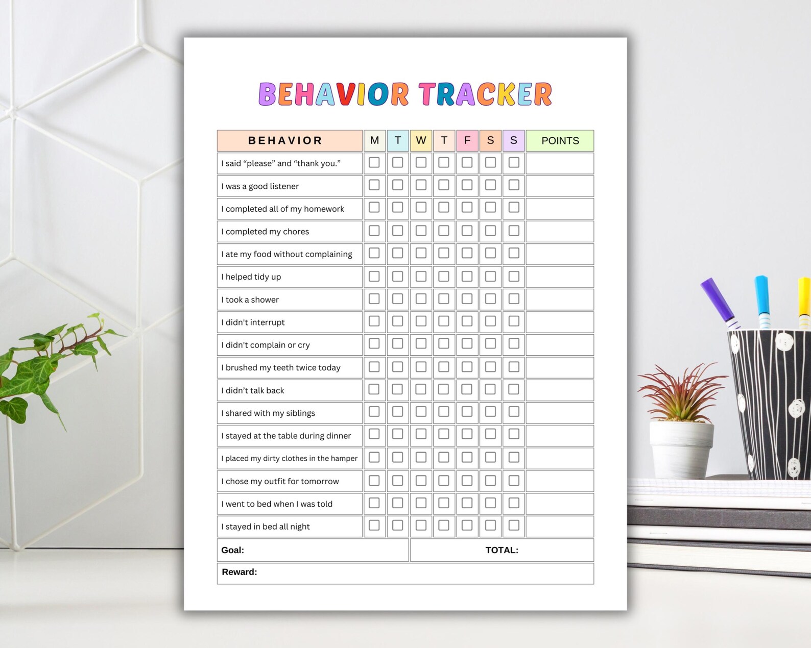 Editable Behavior Tracker for Kids. Kids Reward Chore Chart. Behavior ...