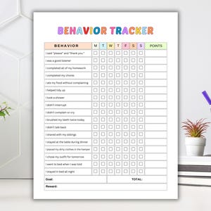 Editable Behavior Tracker for Kids. Kids Reward Chore Chart. Behavior ...