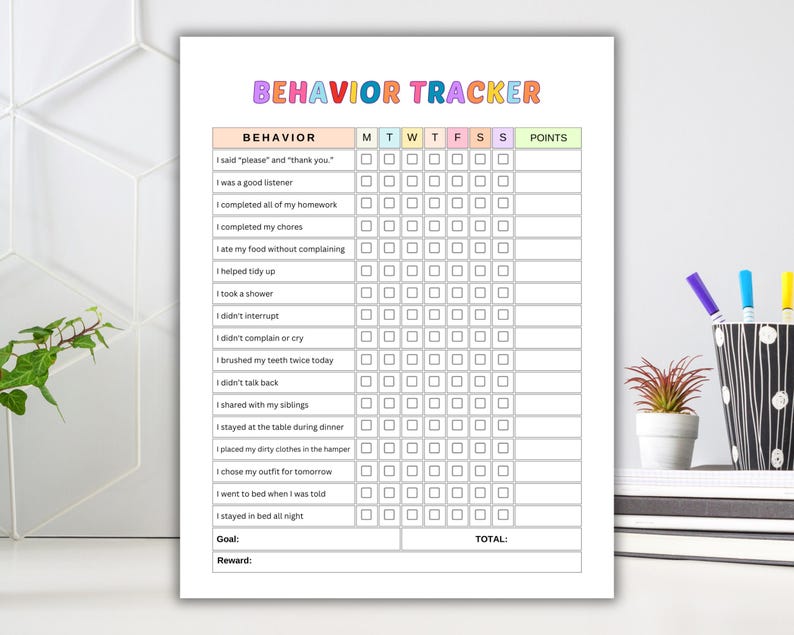 Editable Behavior Tracker for Kids. Kids Reward Chore Chart. Behavior ...
