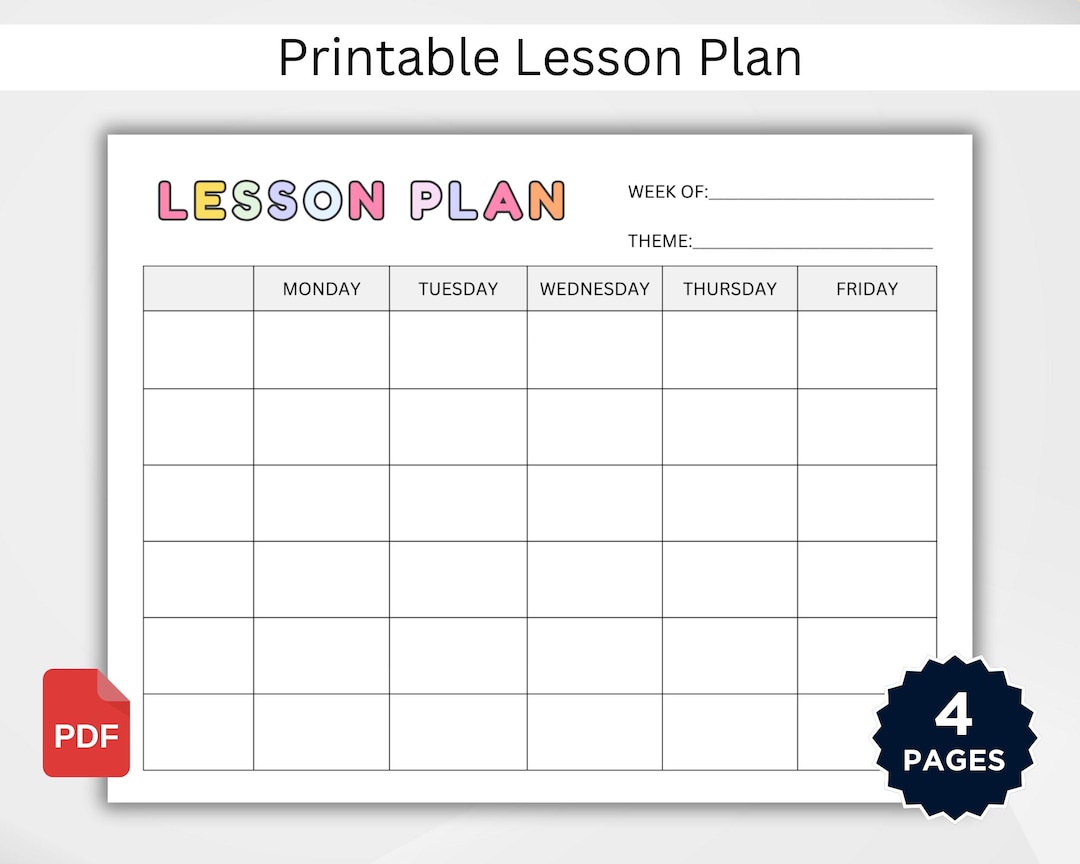 Printable Weekly Lesson Plan. Homeschool Teacher Planner. Daily Lesson ...