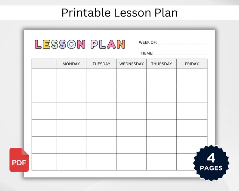 Printable Weekly Lesson Plan. Homeschool Teacher Planner. Daily Lesson ...