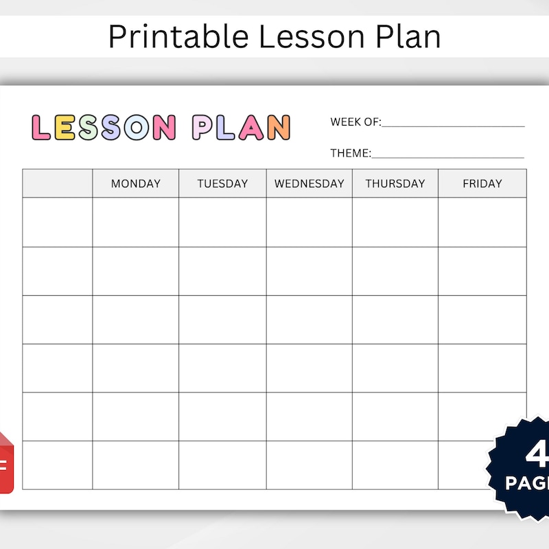 Printable Lesson Plan Template Weekly - Etsy