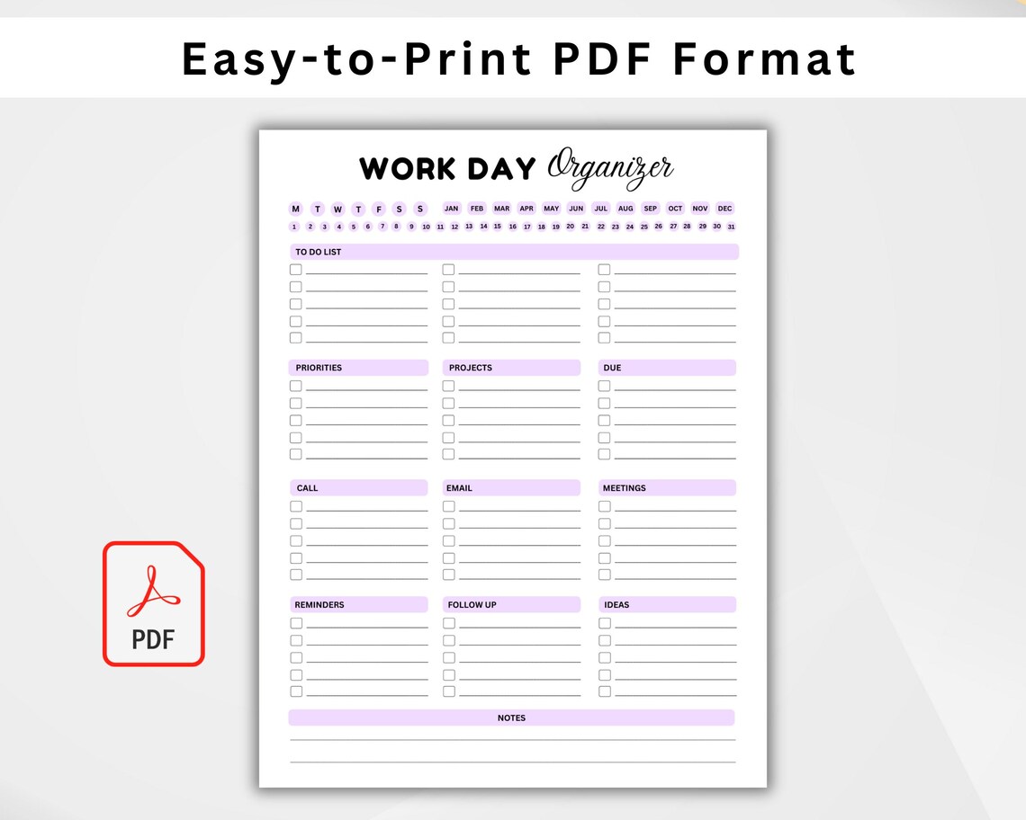 Printable Work Day Schedule Template. Daily Productivity Planner. Work ...