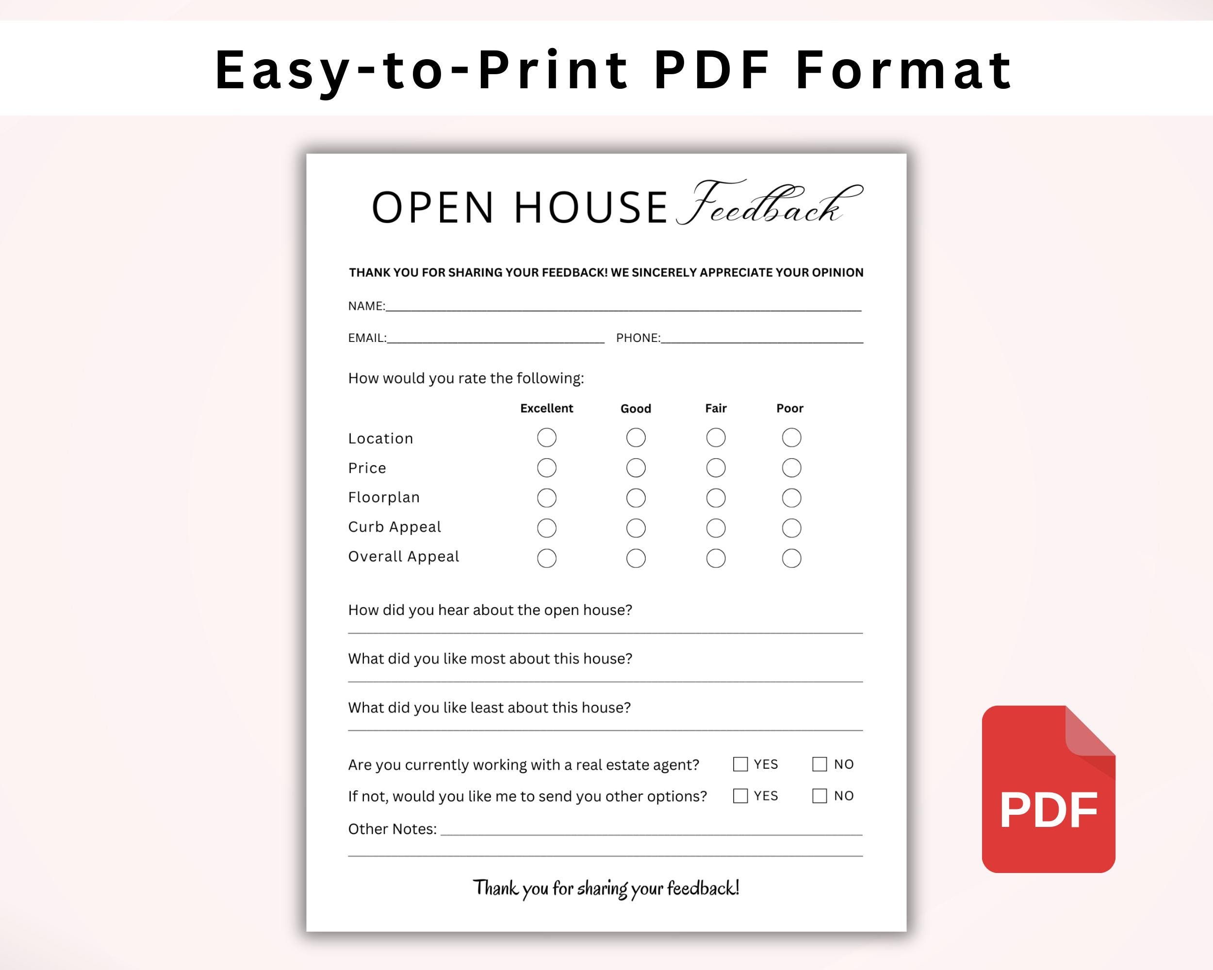 Open House Feedback Form Printable. Real Estate Agent Open House ...