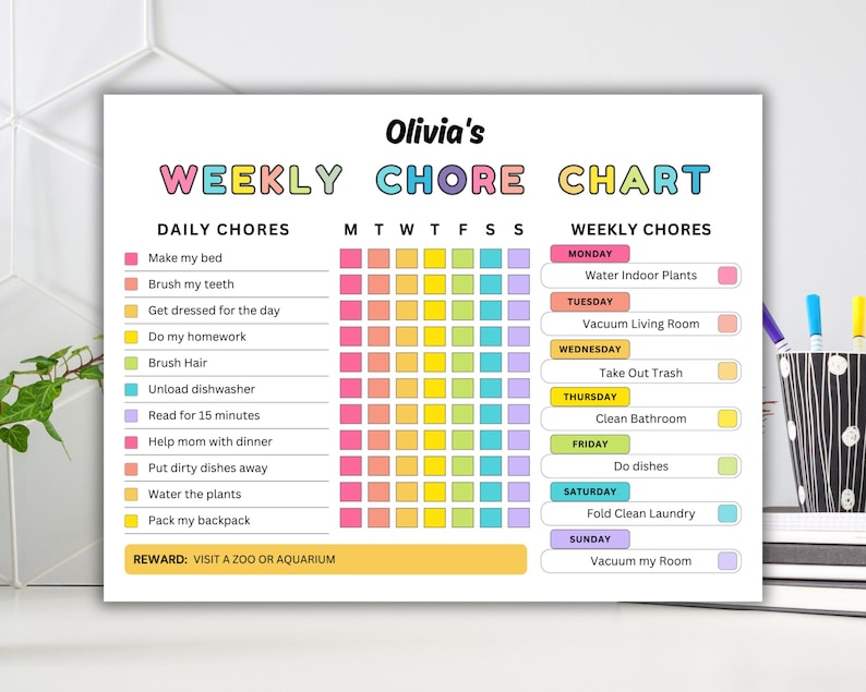 Chore Chart for Kids Printable | Reward Chart | Kids Responsibility ...