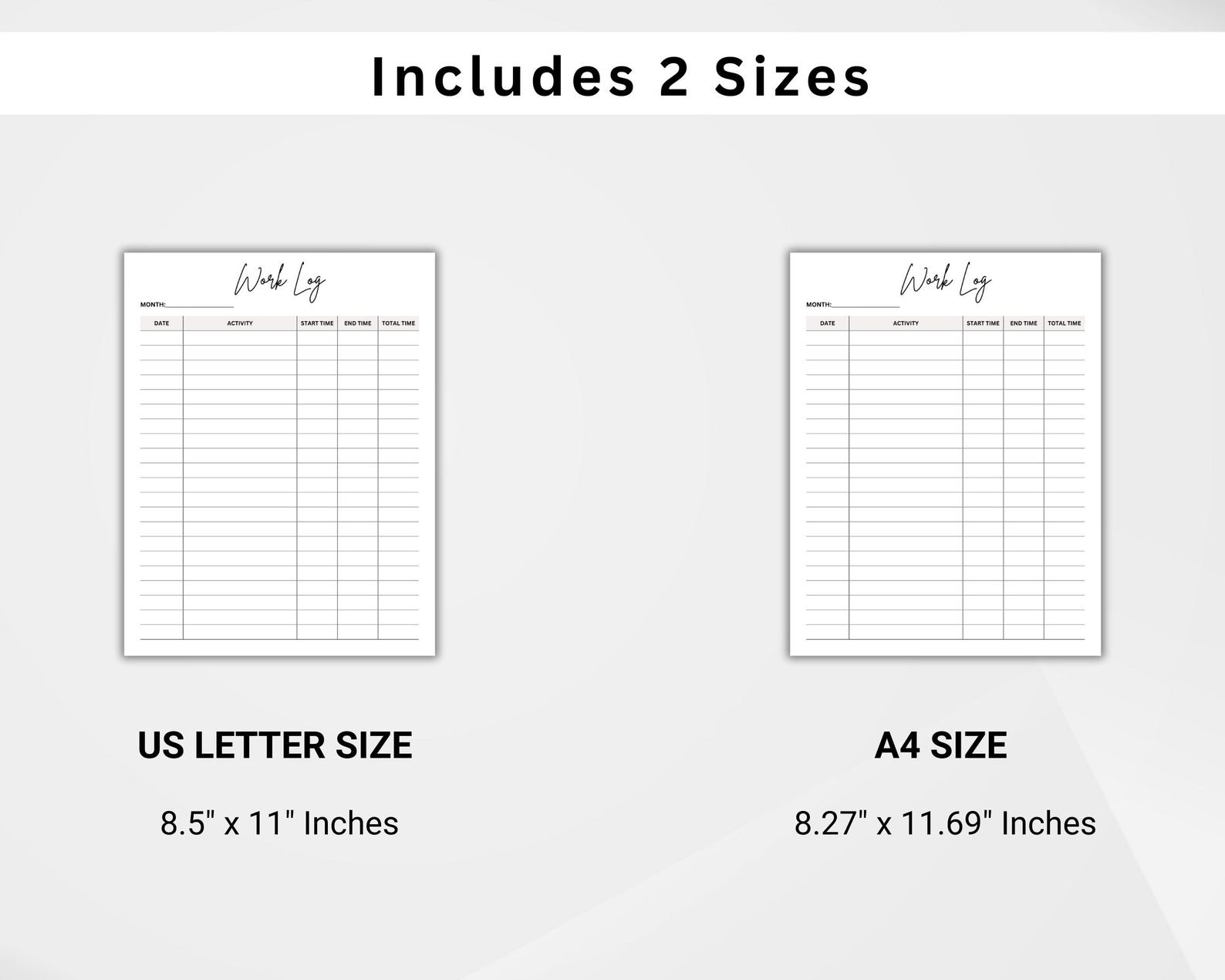Work Log Printable | Daily Task & Time Tracker | Employee Timesheet ...