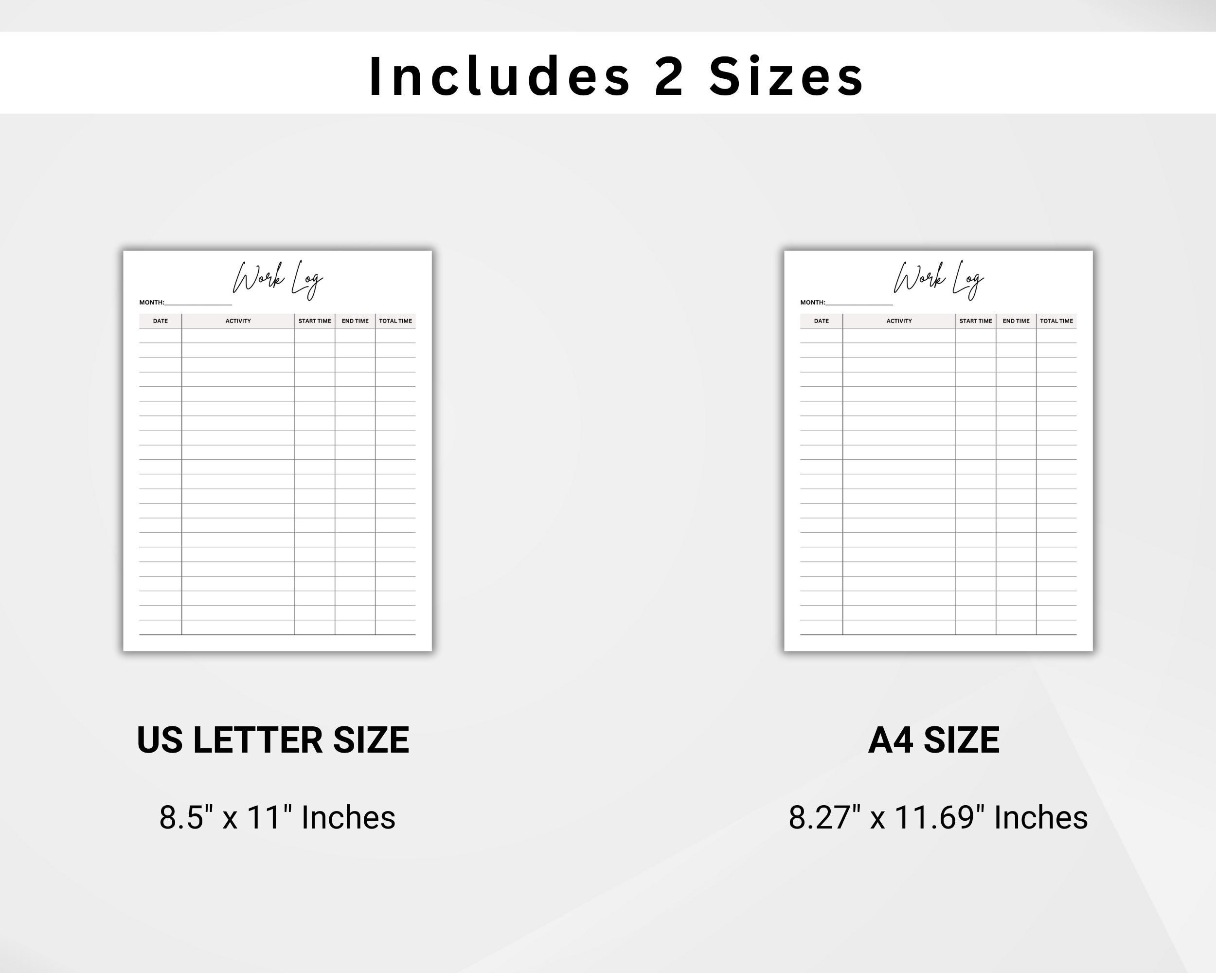 Work Log Printable | Daily Task & Time Tracker | Employee Timesheet ...