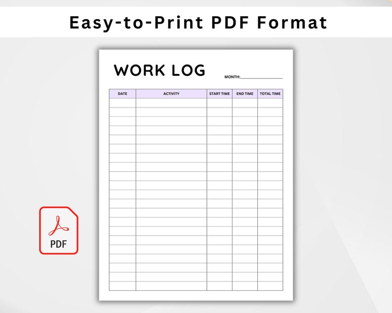 Daily Time Sheet Log, Work Log Printable PDF, Employee Work Hours Log ...