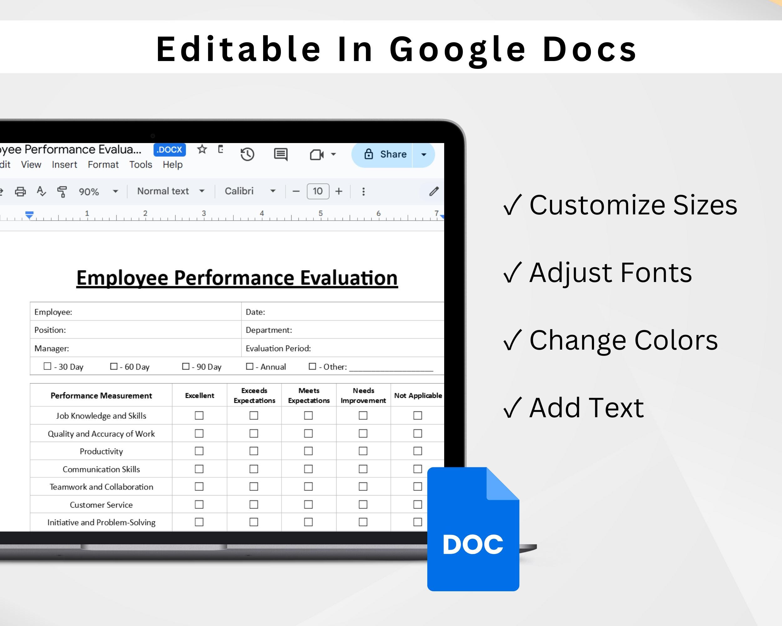 Editable Employee Performance Evaluation Template. Employee Performance ...