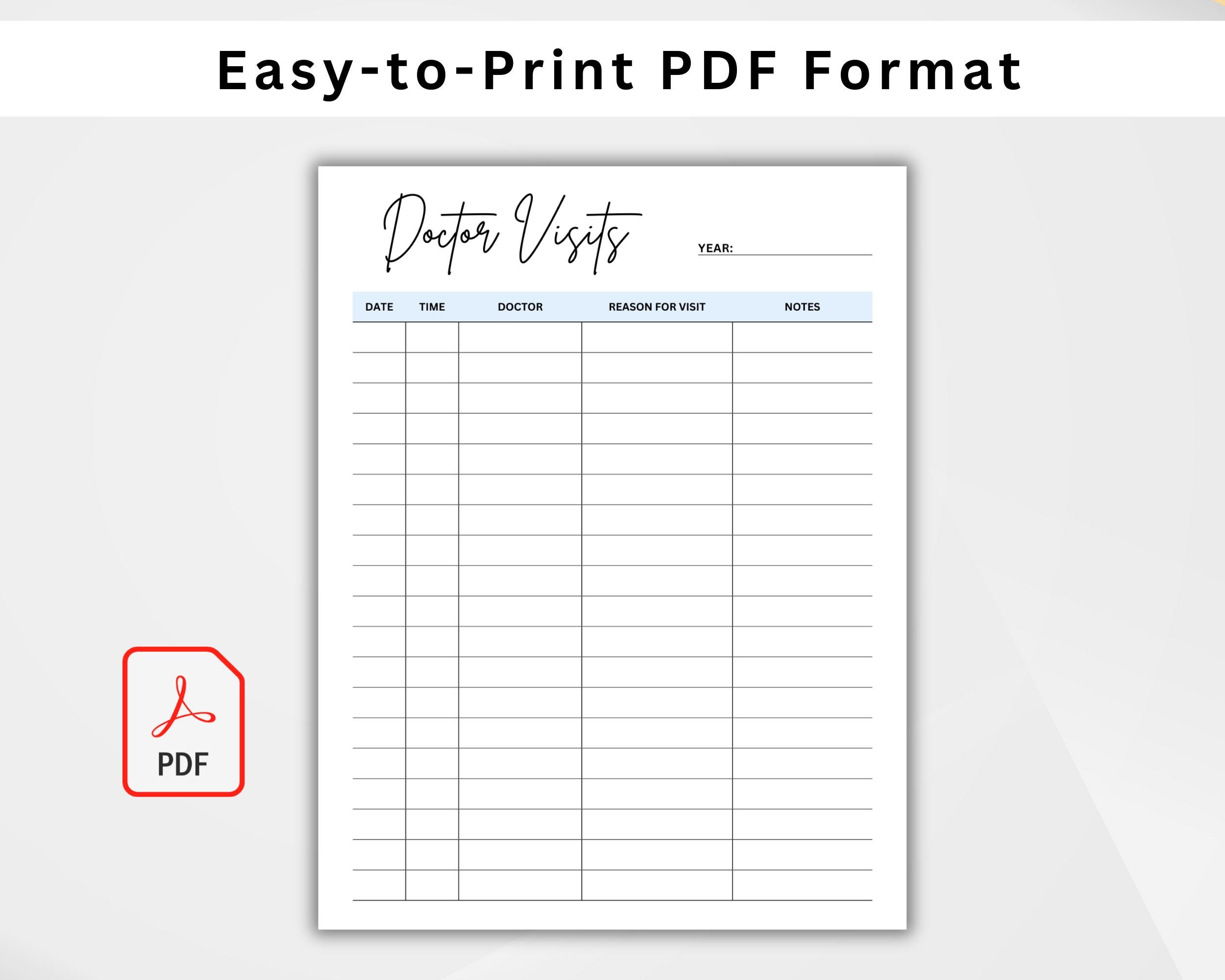Printable Doctor Visit Tracker. Medical Record. Doctor Visit Notes ...