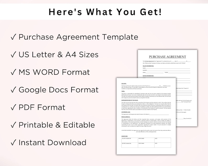 EDITABLE Purchase Agreement Template. Purchase and Sale Contract ...